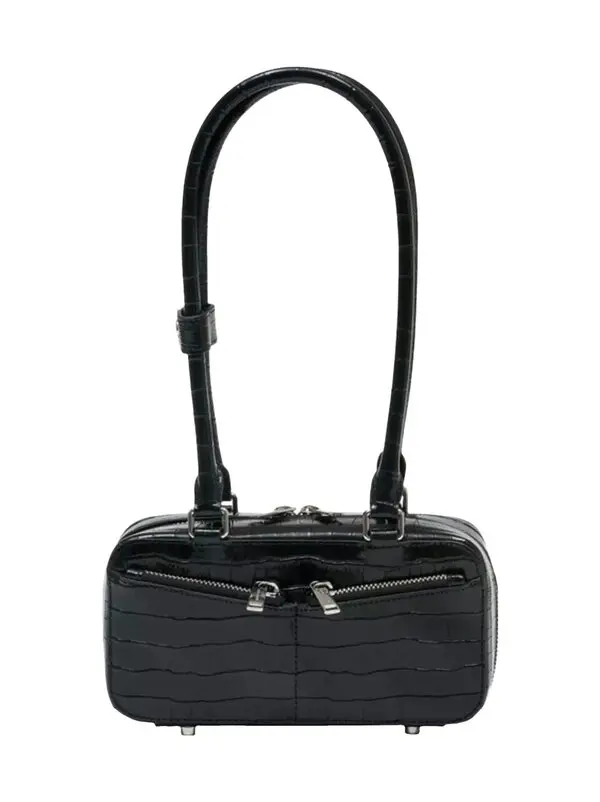 SELF-PORTRAIT Crocodile-embossed Leather Shoulder Bag - Black
