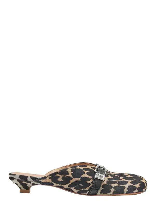 GANNI Leopard Print Buckle Mules - Neutrals