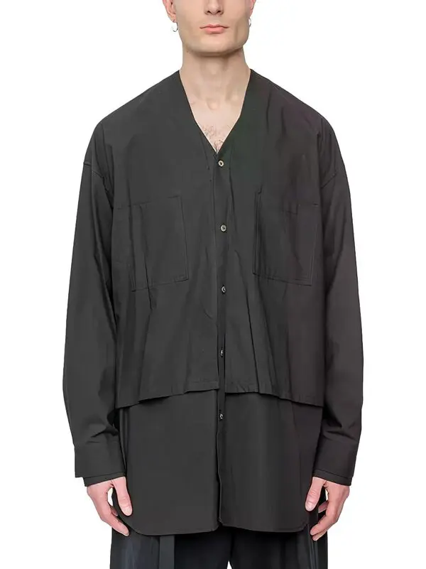 THE VIRIDI-ANNE Button-up Chest-pocket Shirt - Black