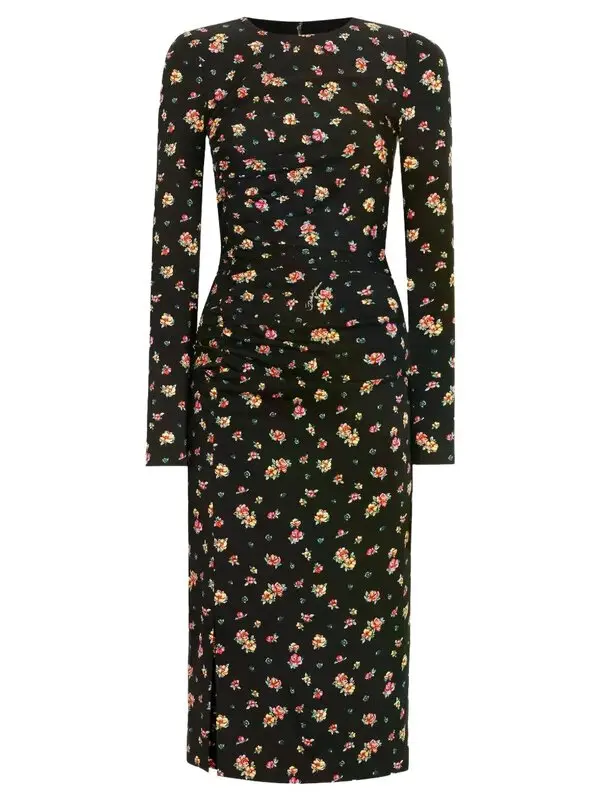 Dolce & Gabbana Floral Long-sleeve Midi Dress - Black