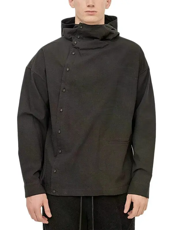 THE VIRIDI-ANNE Hooded Button-up Overshirt - Black