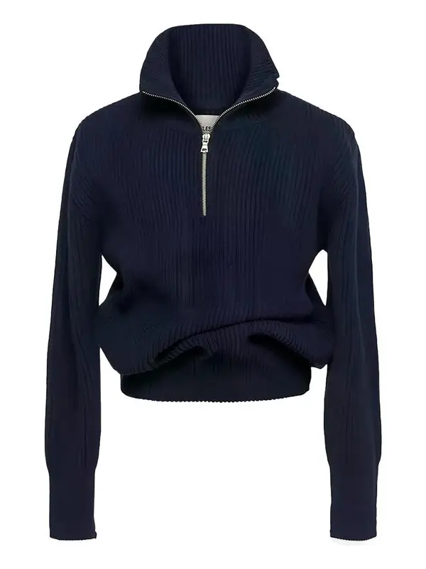 O.FILES Zip-up Funnel-neck Sweater - Blue