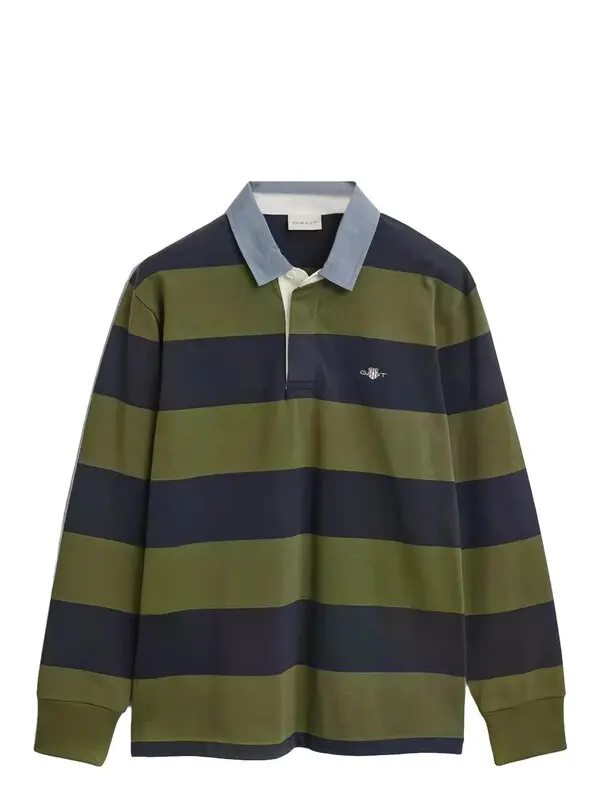 Gant Striped Chambray Polo Shirt - Green
