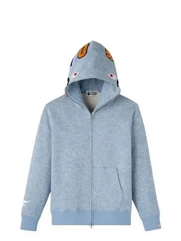 OVO X Bape Neon 1st Camo Shark Fullzip Hoodie - Light Indigo