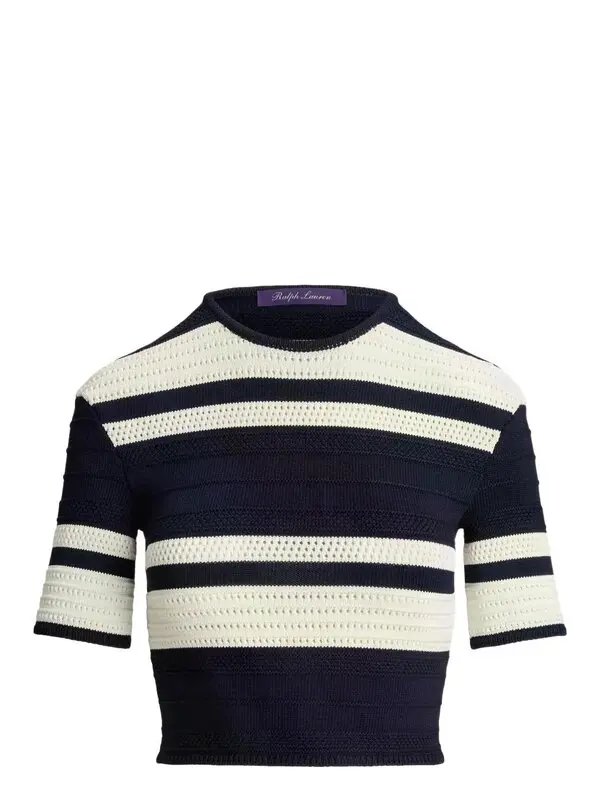 Ralph Lauren Striped Textured Short-sleeved Sweater - Blue