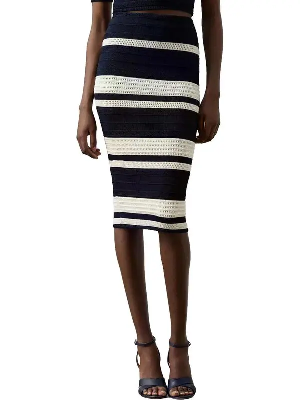 Ralph Lauren Striped Textured Ferris Skirt - Blue