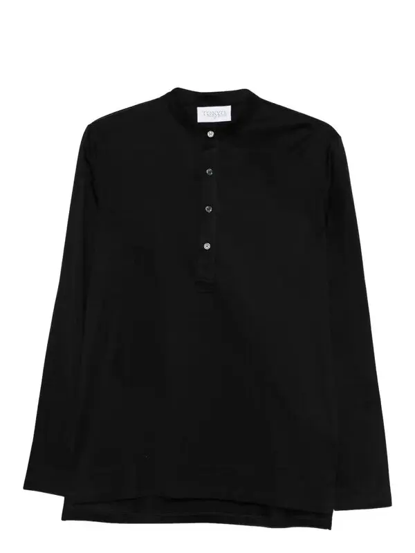TOKYO Buttoned Long-sleeved Polo Shirt - Black