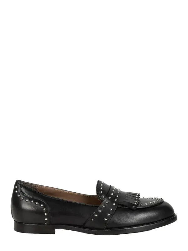 DELDUCA Studded Fringed Loafers - Black