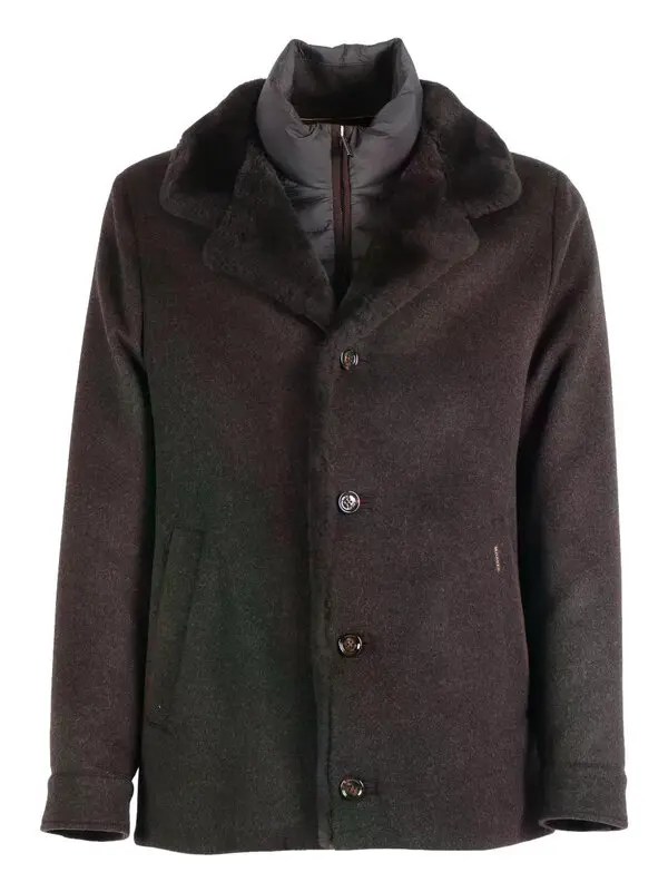 MOORER Textured-collar Single-breasted Coat - Brown
