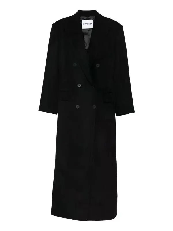 MEDEEA Ring-detail Double-breasted Coat - Black