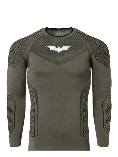 YOUNGLA X Batman Compression Long Sleeve Tee Shirt - Grey/green