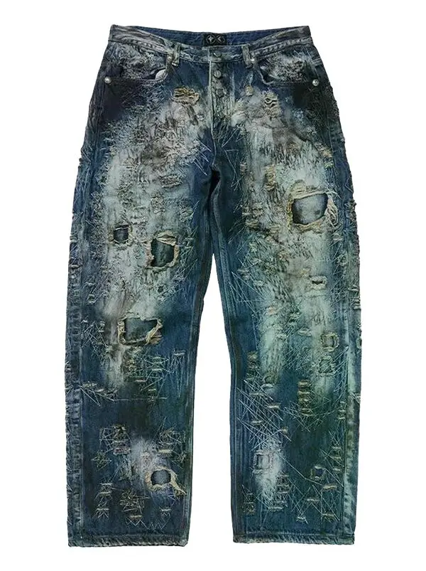 THUG CLUB Distressed Ripped Jeans - Blue