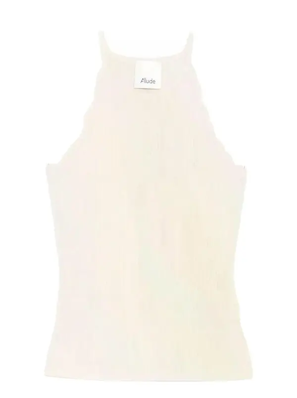 ALLUDE Scalloped Ribbed Tank Top - Neutrals