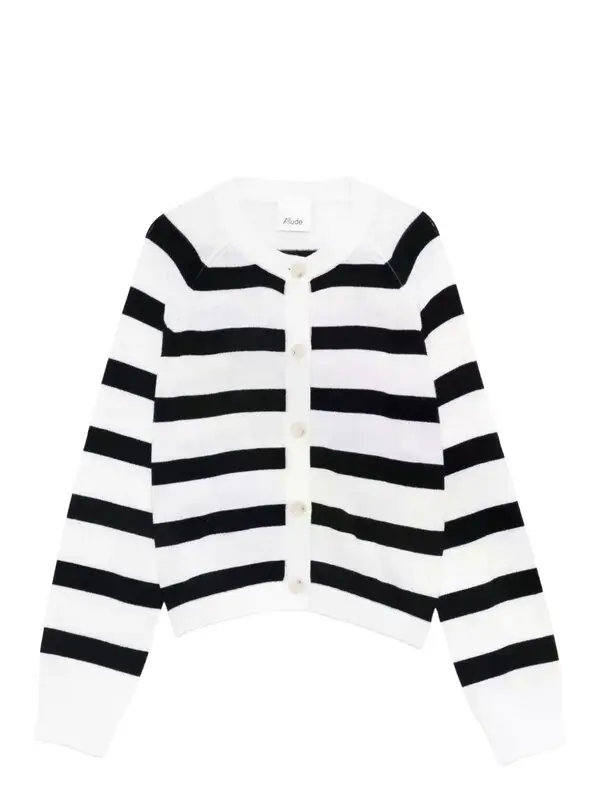 ALLUDE Striped Cardigan - White
