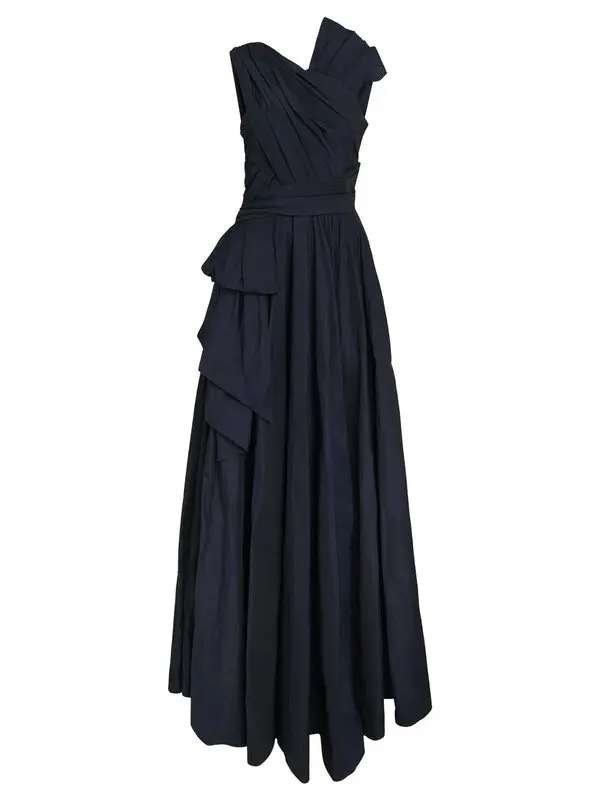 Talbot Runhof Taffeta Pleated Maxi Dress - Black
