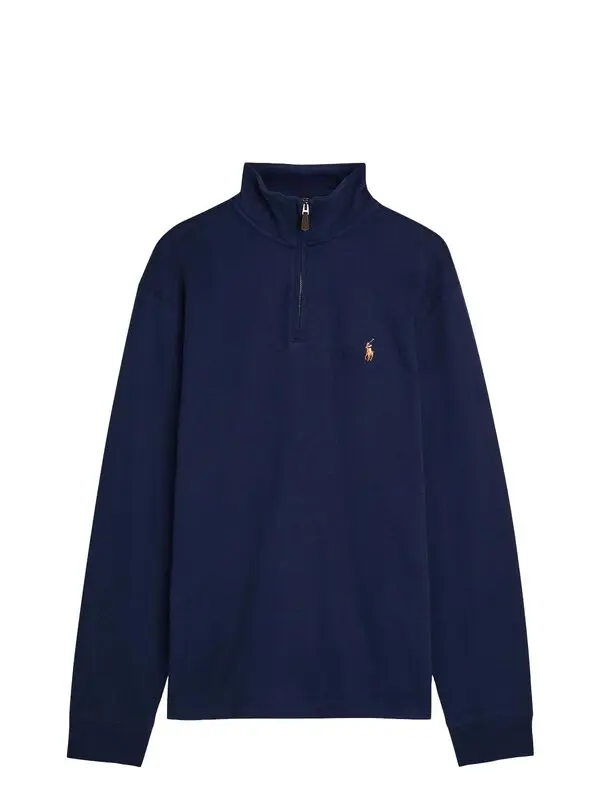 Polo Ralph Lauren Logo-embroidered Half-zip Cotton Jumper - Navy