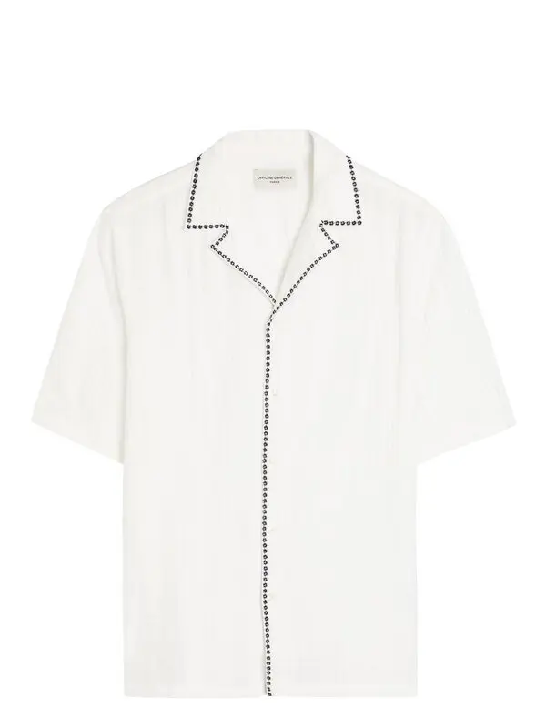 Officine Générale Eren Seersucker Embroidered Trims Shirt - White