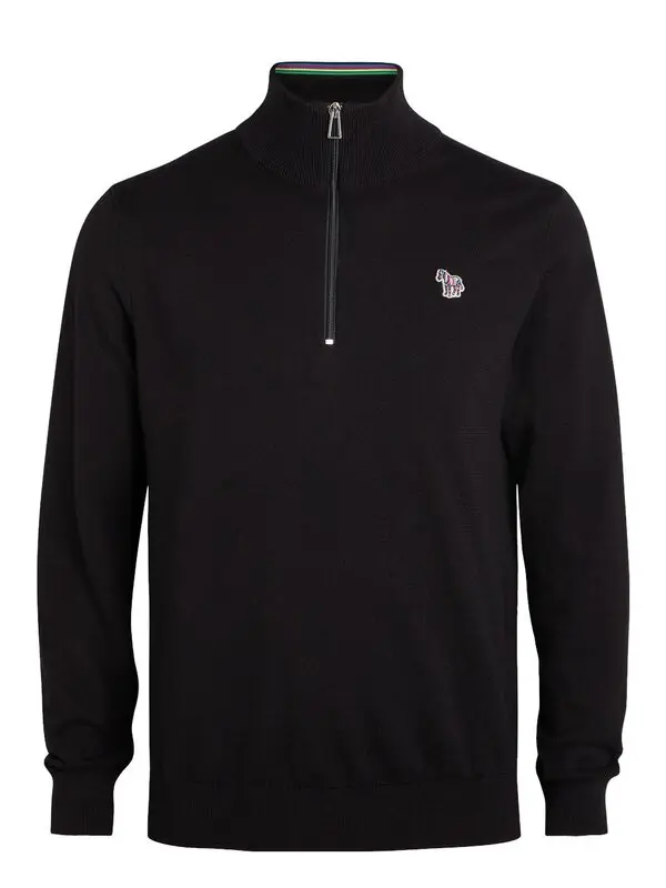 Paul Smith Appliquéd Half-zip Cotton Jumper - Black
