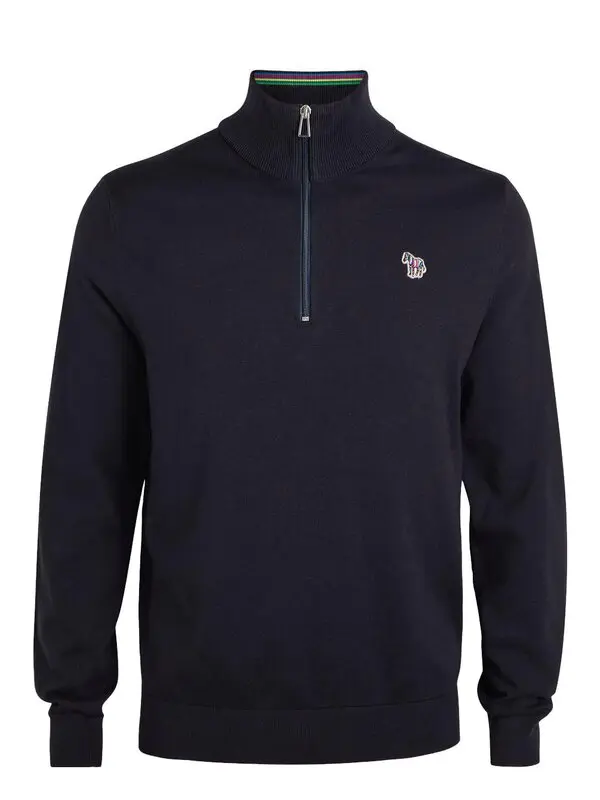 Paul Smith Appliquéd Half-zip Cotton Jumper - Navy
