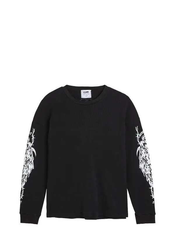 WARREN LOTAS Serenity Totem Long Sleeve Waffle Top - Black