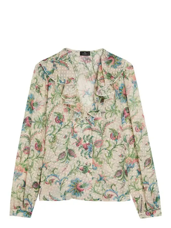 Etro Textured Floral-print Silk-blend Shirt - Multicoloured 1