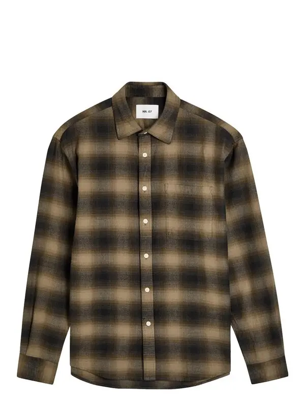 Nn07 Deon Plaid Cotton Shirt - Black