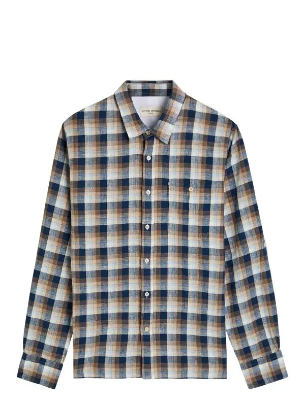 Officine Générale Younes Checked Cotton And Linen-blend Shirt - Navy