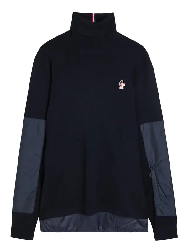 Moncler Panelled Roll-neck Wool-blend Jumper - Navy