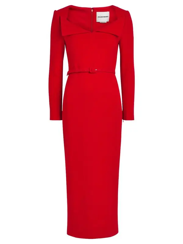 Roland Mouret Belted Wool Midi Dress - Red