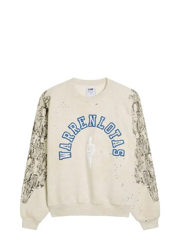 WARREN LOTAS Distressed Applique Logo Cotton-blend Sweatshirt - Off White