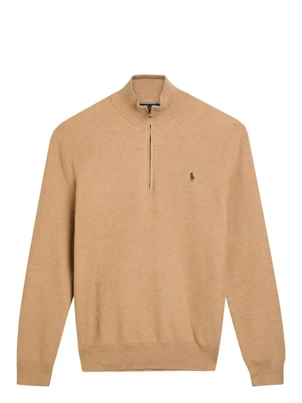 Polo Ralph Lauren Logo Half-zip Cotton Jumper - Camel