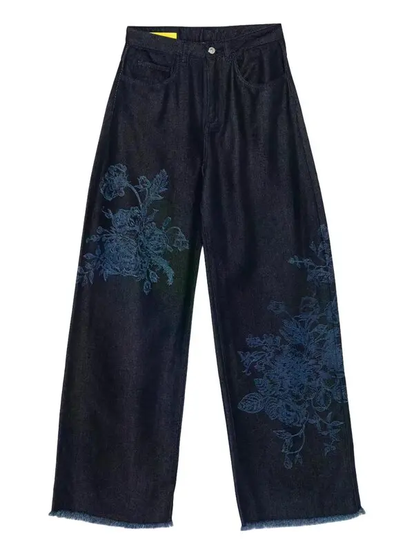 MARQUES' ALMEIDA Floral Motif Frayed Jeans - Blue