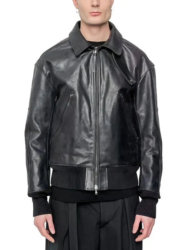 THE VIRIDI-ANNE Zip-up Leather Jacket - Black