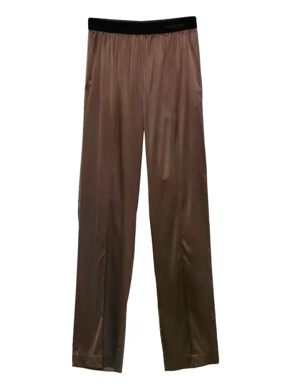 TOM FORD Logo-embroidered Velvet Trousers - Brown