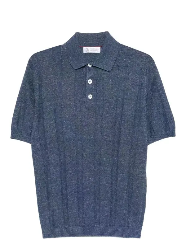 Brunello Cucinelli Ribbed-knit Short-sleeve Polo Shirt - Blue