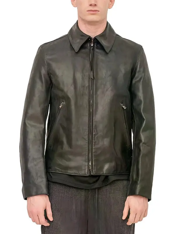 THE VIRIDI-ANNE Leather Zip-up Jacket - Black