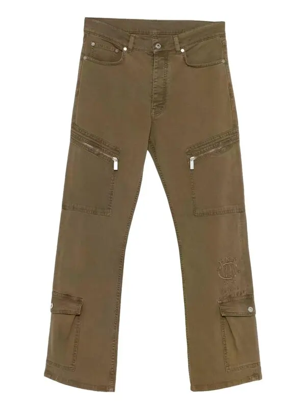 Off-White Embroidery Trousers With Zip-pocket - Green