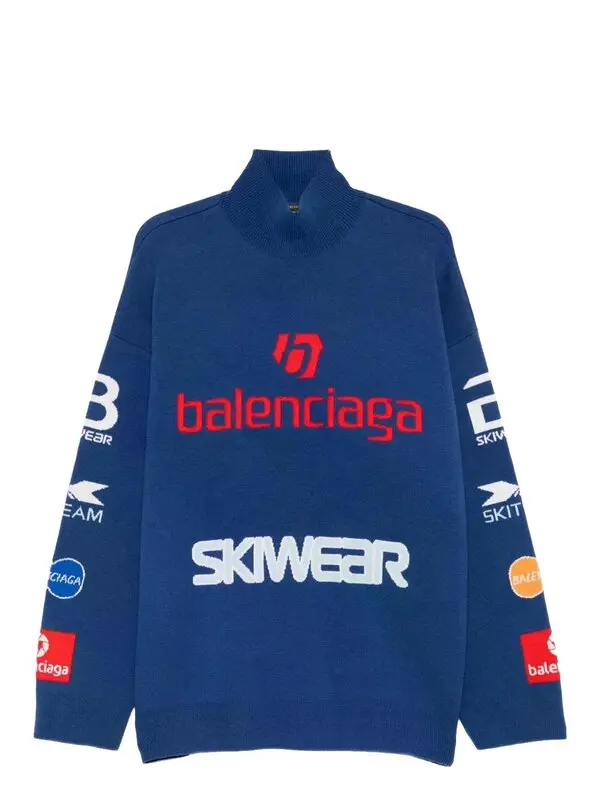 Balenciaga Sponsor Jacquard Turtleneck Sweater - Blue