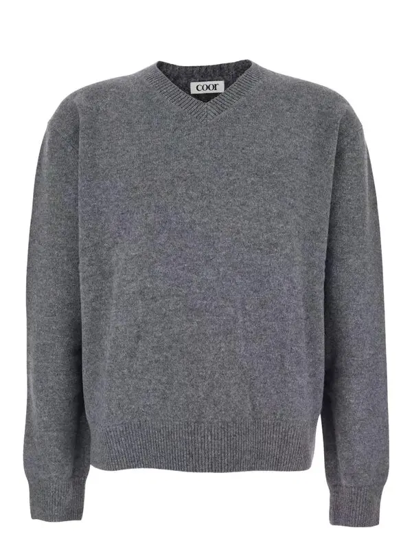 COOR V-neck Long-sleeve Sweater - Grey