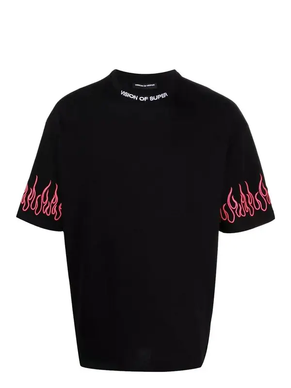 VISION OF SUPER Flames-print Cotton T-shirt - Black