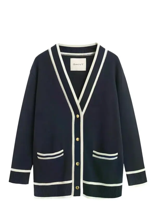 Gant Contrast Knit Cardigan - Blue