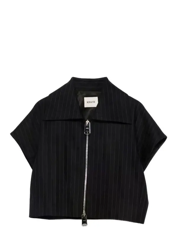 Khaite Zipped Pinstripe Shirt - Black