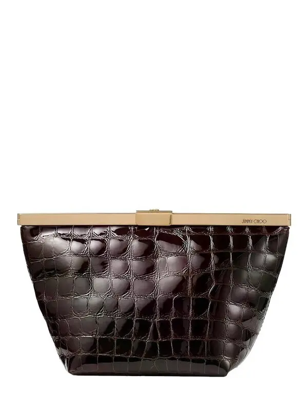 JIMMY CHOO Crocodile-effect Chain Clutch - Brown