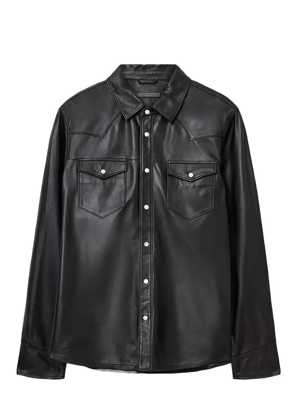 John Varvatos Leather Western Shirt Jacket - Ivory
