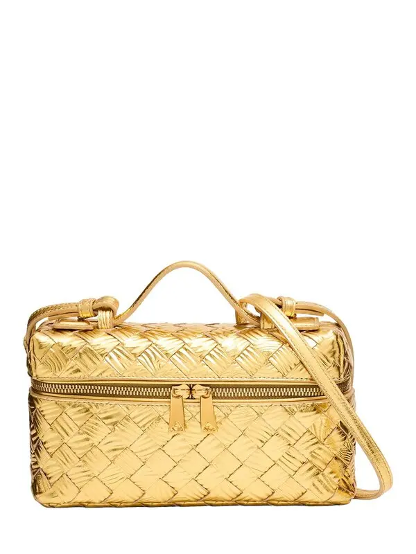 Bottega Veneta Bang Bang Embossed Laminated Leather Crossbody Bag - 8472 Gold-