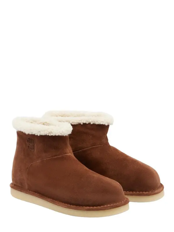 Miu Miu Shearling-lined Suede Ankle Boots - Brown