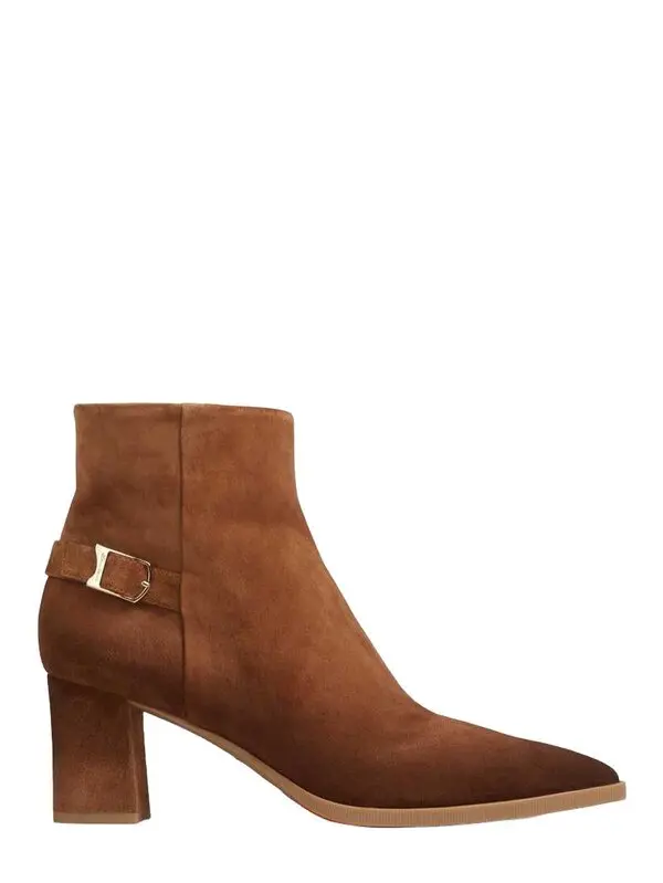 Santoni Suede Booties With Buckle Detail - Brown
