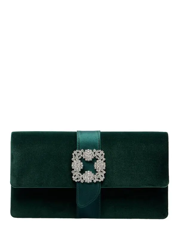 Manolo Blahnik Capri Embellished Velvet Clutch - Green