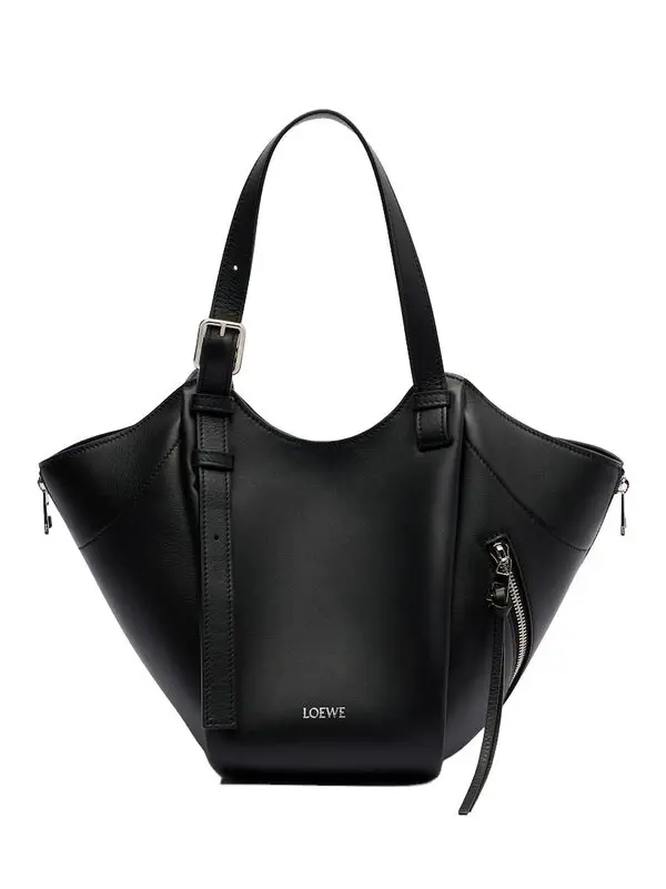 Loewe Hammock Flip Medium Leather Tote Bag - Black