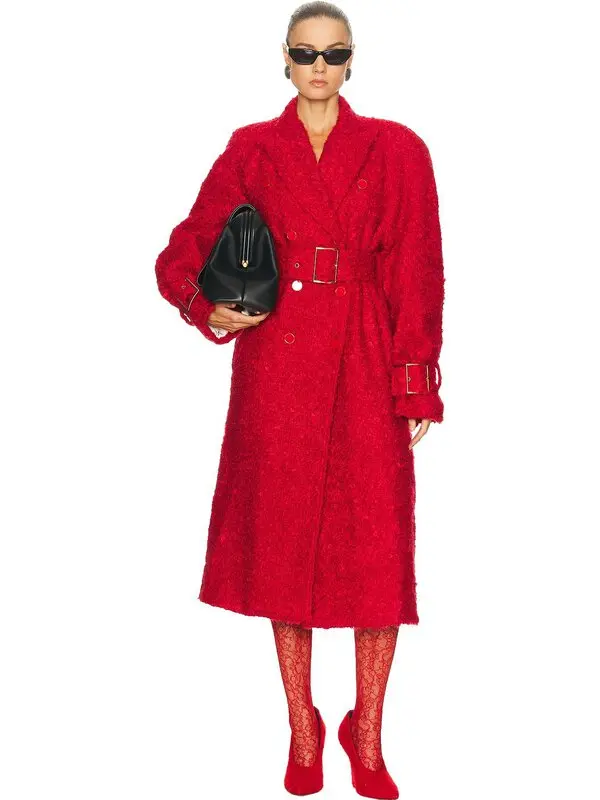 ROWEN ROSE Long Belted Coat - Red Tweed